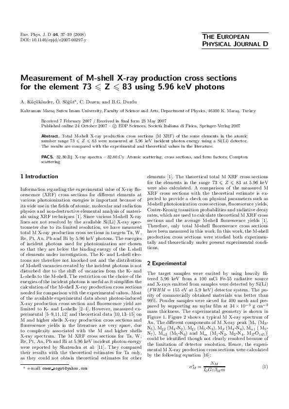 (PDF) Measurement of M-shell X-ray production cross sections for the ...