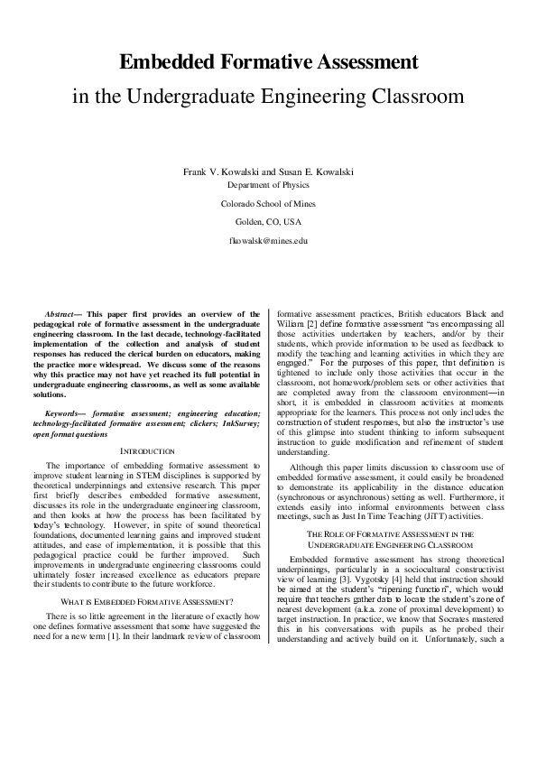 (PDF) Embedded formative assessment in the undergraduate engineering ...