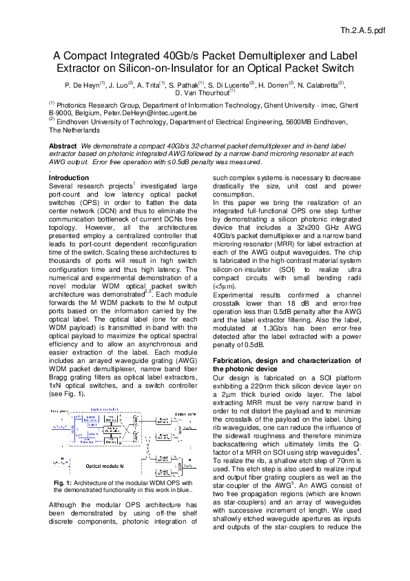(PDF) A Compact Integrated 40Gb/s Packet Demultiplexer and Label ...