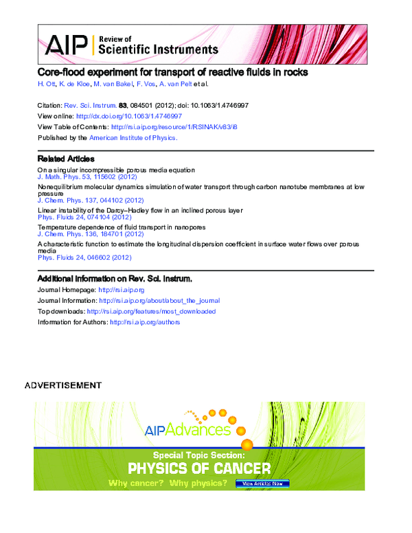 (PDF) Core-flood experiment for transport of reactive fluids in rocks