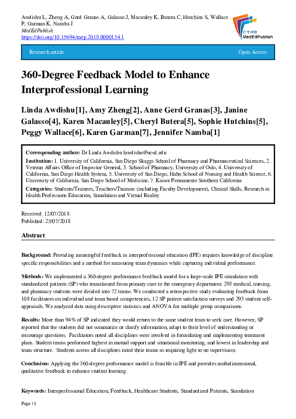 (PDF) 360-Degree Feedback Model to Enhance Interprofessional Learning