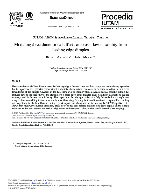 (PDF) Modeling Three Dimensional Effects on Cross Flow Instability from ...