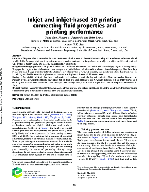 (PDF) Inkjet and inkjet-based 3D printing: connecting fluid properties ...