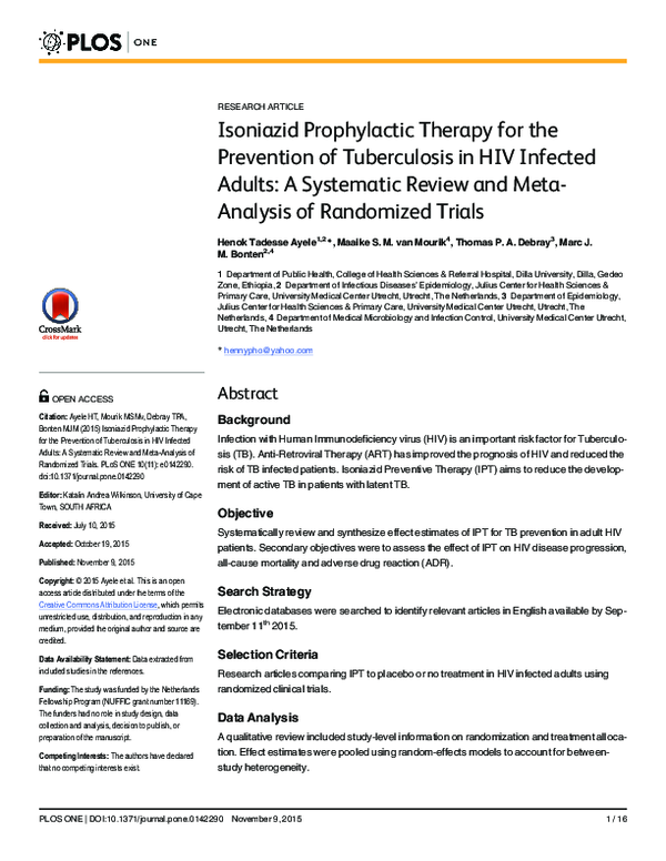 (PDF) Isoniazid Prophylactic Therapy for the Prevention of Tuberculosis ...