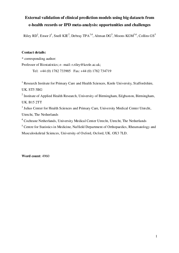 Pdf External Validation Of Clinical Prediction Models Using Big