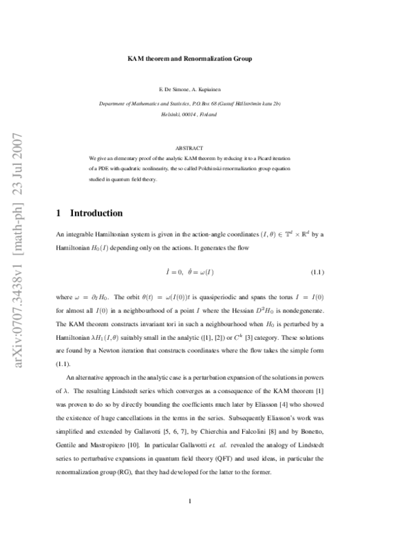 (PDF) The KAM theorem and renormalization group