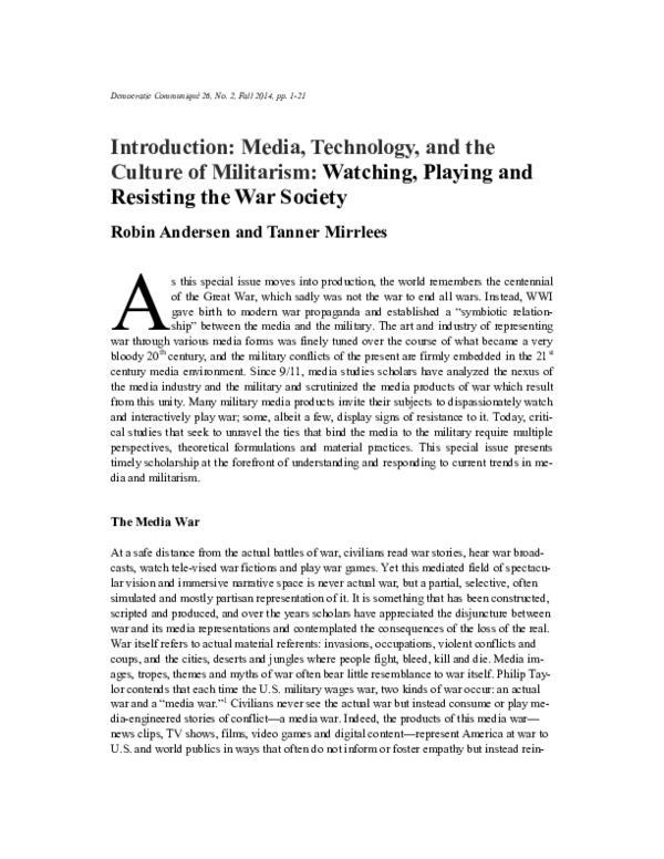 (PDF) Introduction: Media, Technology, and the Culture of Militarism ...