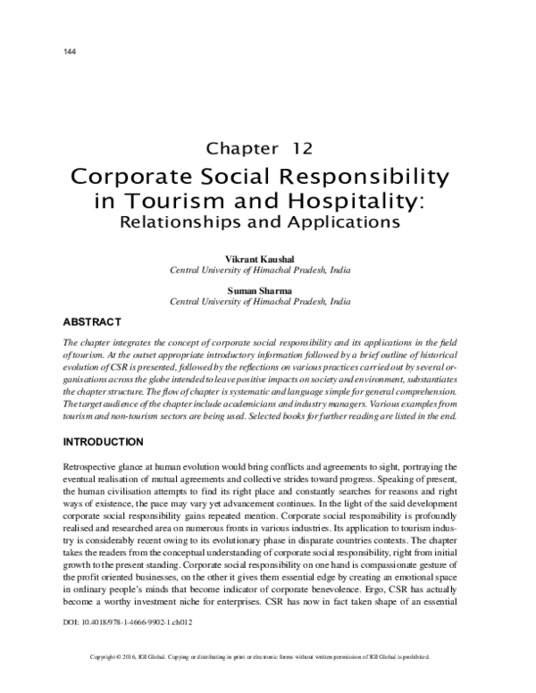 (PDF) Corporate Social Responsibility in Tourism and Hospitality
