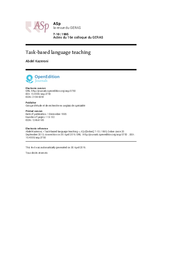 (PDF) Task-based language teaching