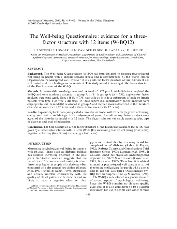 (PDF) The Well-being Questionnaire: evidence for a three-factor ...