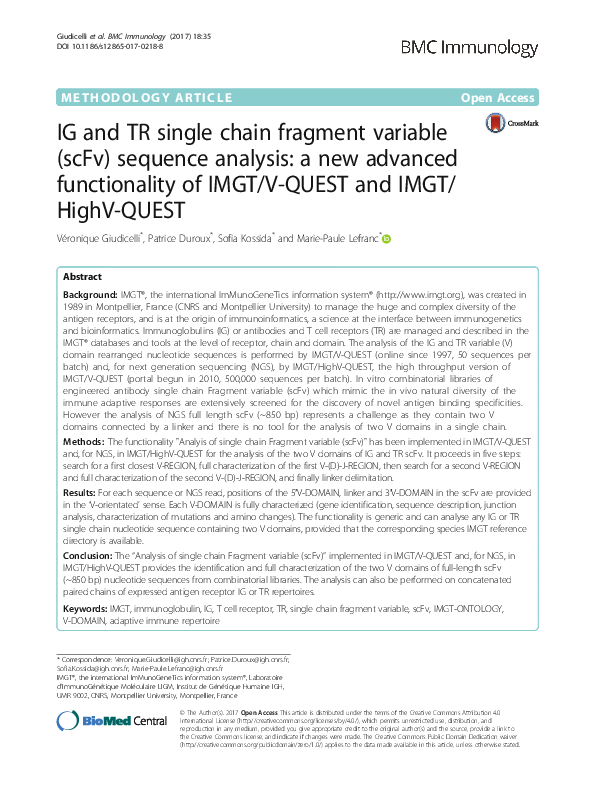 (PDF) IG and TR single chain fragment variable (scFv) sequence analysis: a new advanced ...