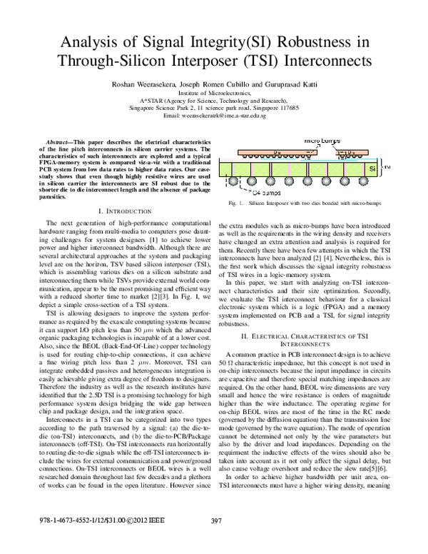 (PDF) Signal Integrity in Through-Silicon Interconnects
