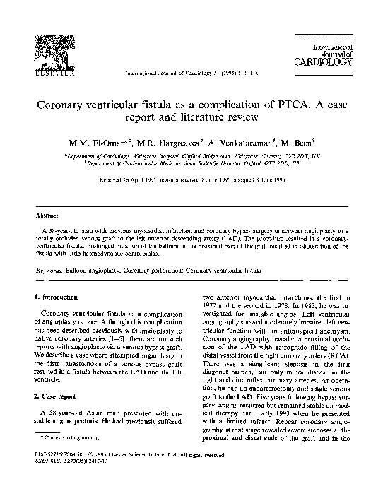(PDF) Coronary ventricular fistula as a complication of PTCA: A case ...
