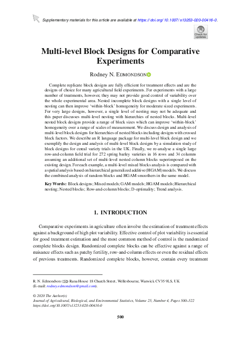 (PDF) Multi-level Block Designs for Comparative Experiments