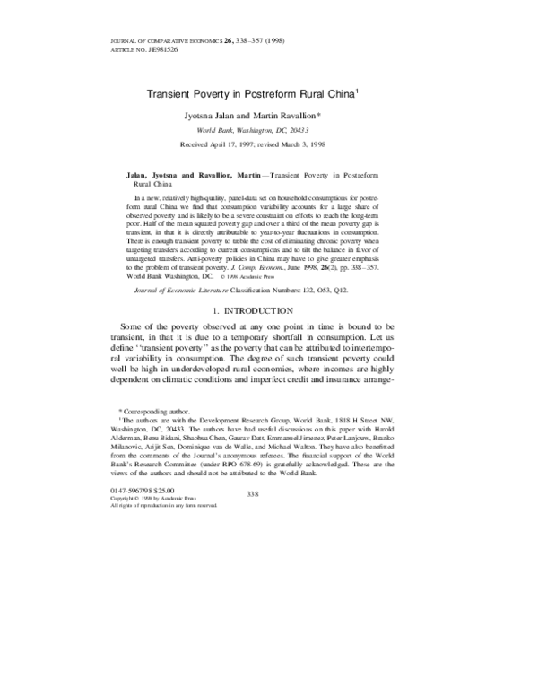 (PDF) Transient Poverty in Postreform Rural China