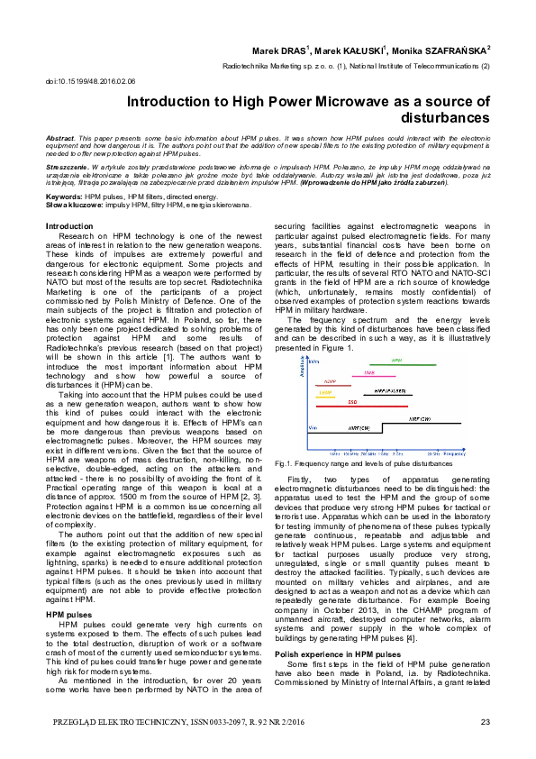 (PDF) Introduction to High Power Microwave as a source of disturbances
