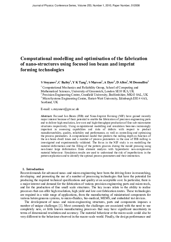 Pdf Computational Modelling And Optimisation Of The Fabrication Of Nano Structures Using