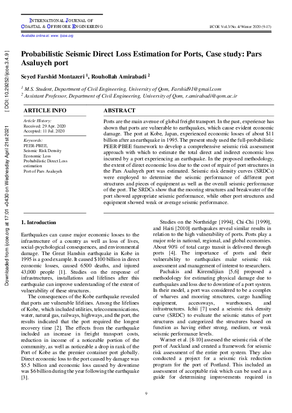 (PDF) Probabilistic Seismic Direct Loss Estimation for Ports, Case ...