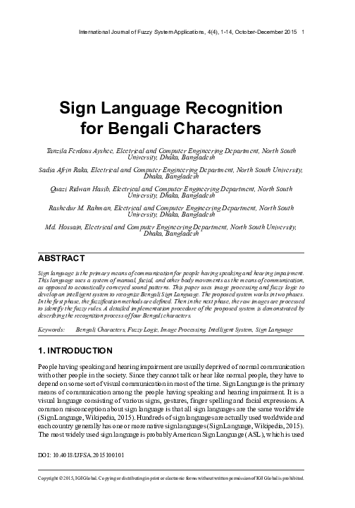 (PDF) Sign Language Recognition for Bengali Characters