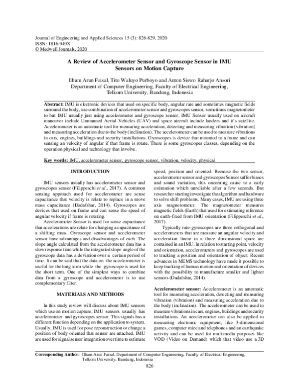 Pdf A Review Of Accelerometer Sensor And Gyroscope Sensor In Imu