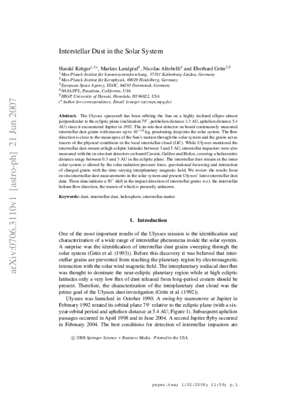 (PDF) Interstellar Dust in the Solar System