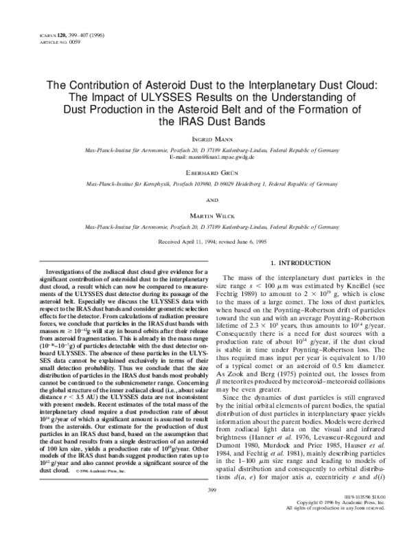 (PDF) The Contribution of Asteroid Dust to the Interplanetary Dust ...