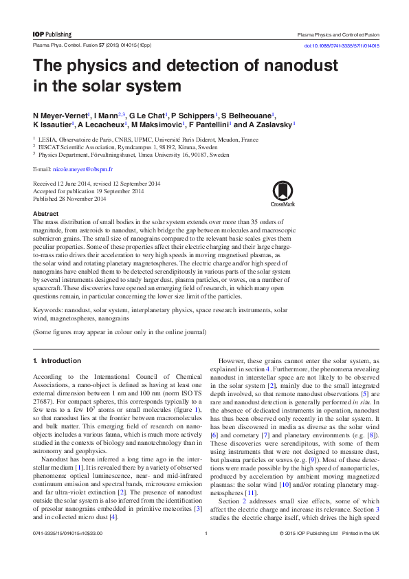 (PDF) The physics and detection of nanodust in the solar system