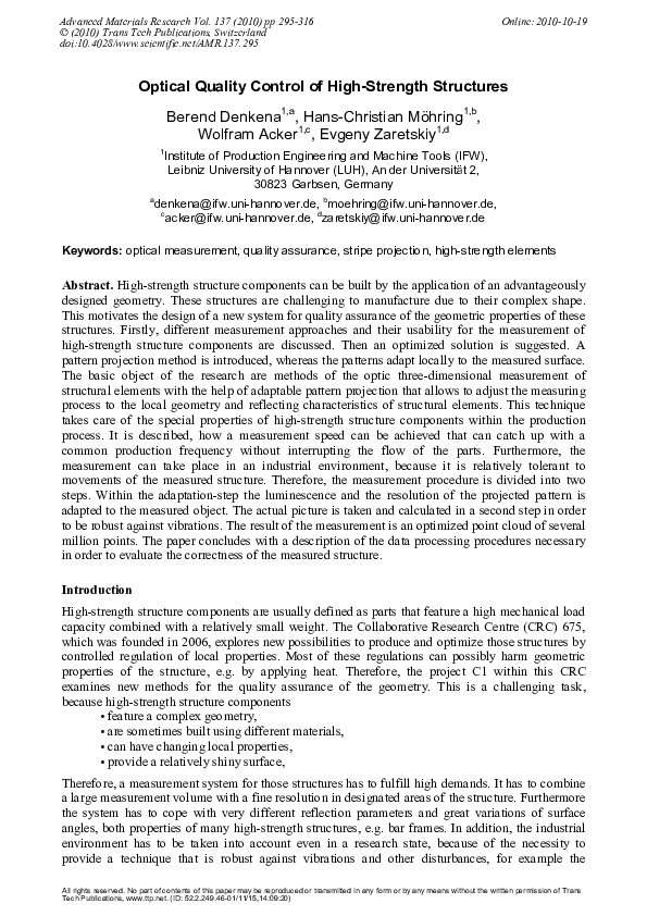 (PDF) Optical Quality Control of High-Strength Structures