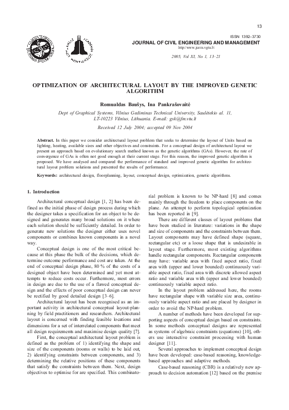 (PDF) Optimization of architectural layout by the improved genetic algorithm | Ina Pankrasovaite ...