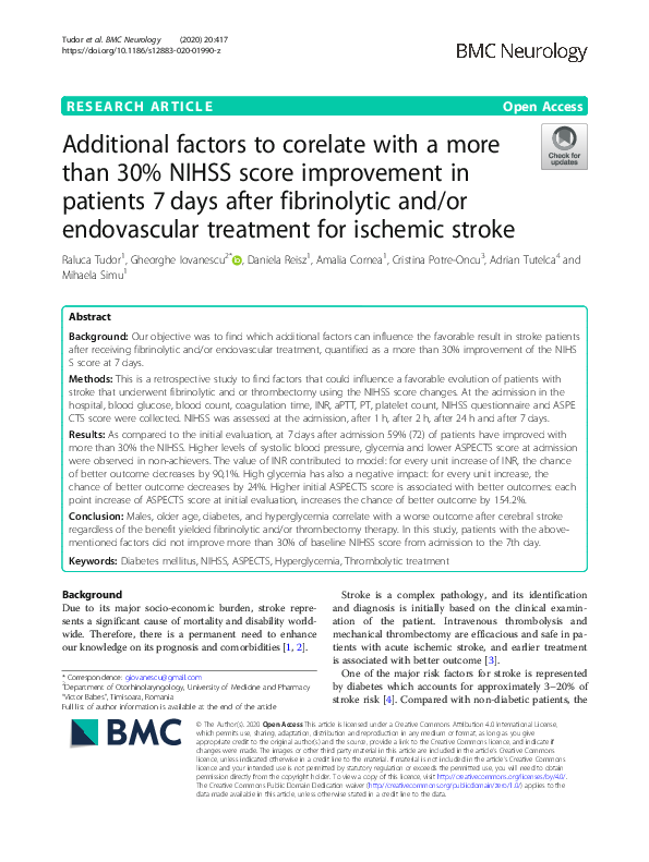 (PDF) Additional factors to corelate with a more than 30% NIHSS score ...