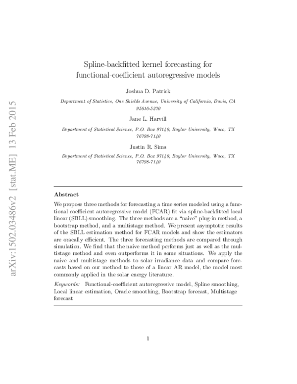 (PDF) Forecasting with Spline-Backfitted FCAR Models