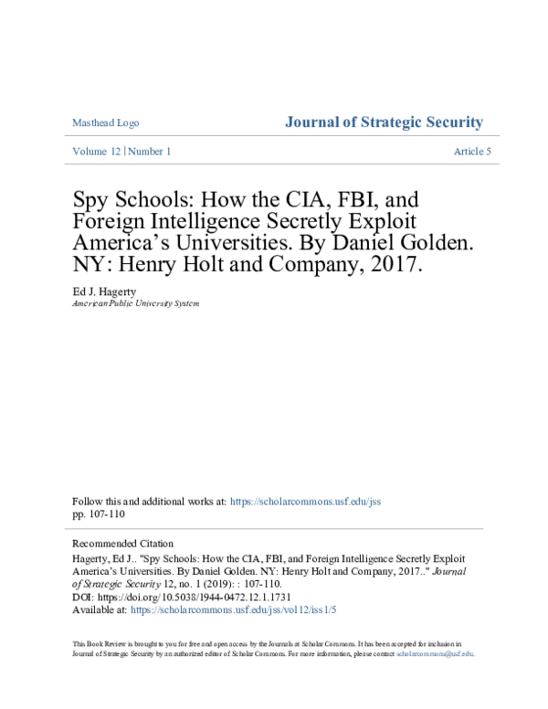 (PDF) Spy Schools: How the CIA, FBI, and Foreign Intelligence Secretly ...