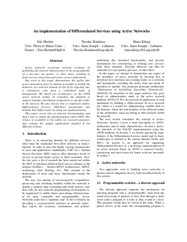 (PDF) An implementation of Differentiated Services using Active Networks