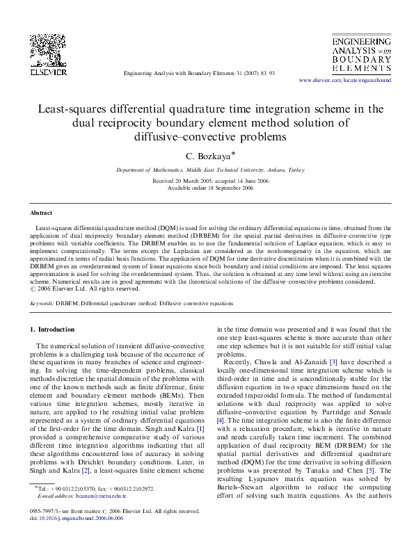 (PDF) Least-squares differential quadrature time integration scheme in the dual reciprocity ...