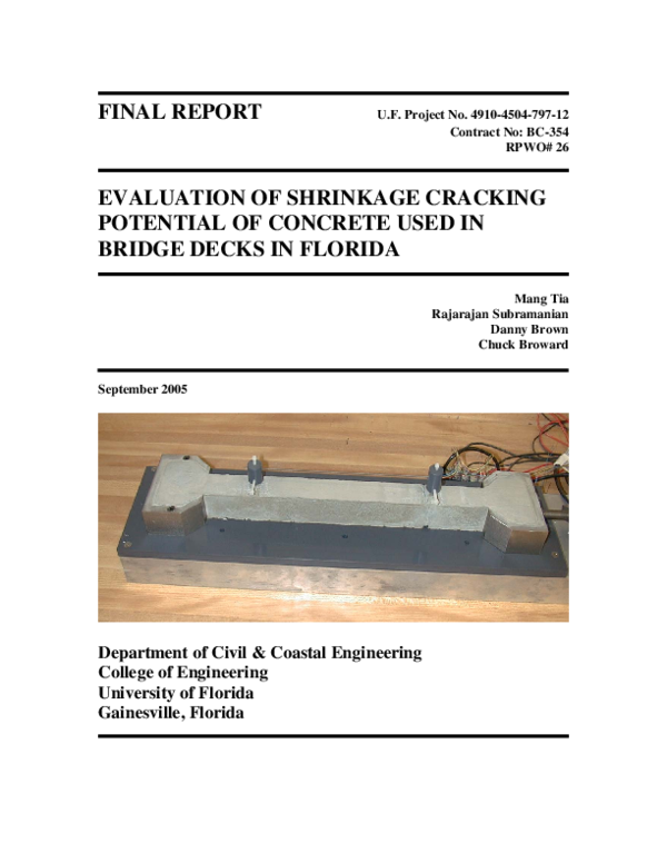 (PDF) Evaluation of Shrinkage Cracking Potential of Concrete Used in Bridge Decks in Florida