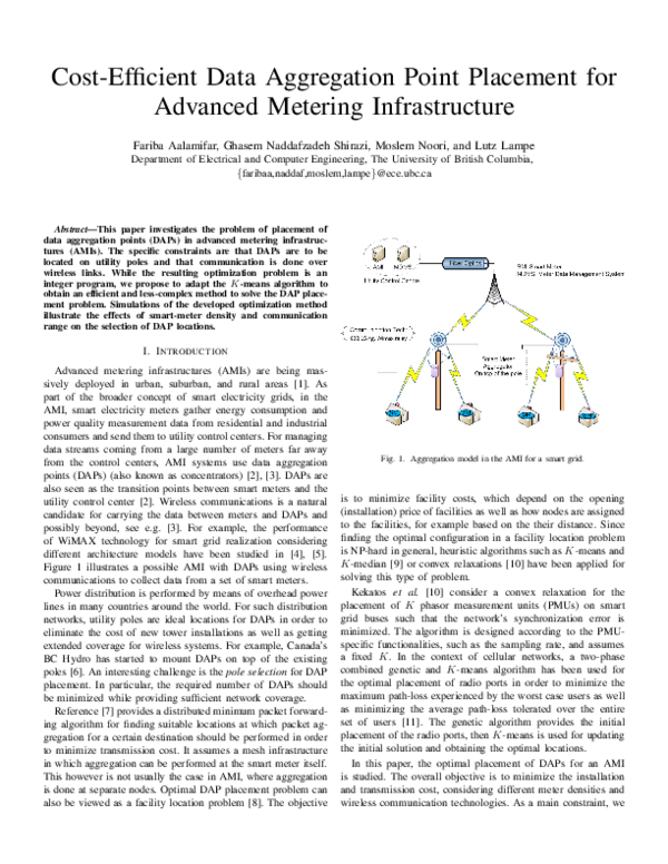 Pdf Cost Efficient Data Aggregation Point Placement For Advanced