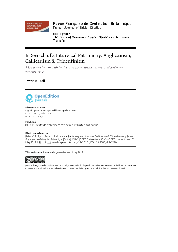 (PDF) In Search of a Liturgical Patrimony: Anglicanism, Gallicanism ...