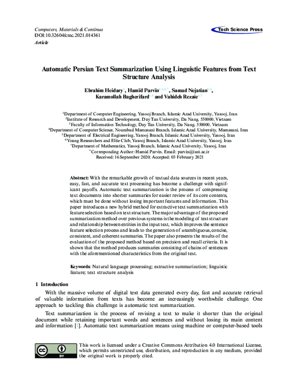 Automatic Persian Text Summarization Using Linguistic Features From Text Structure Analysis 3294
