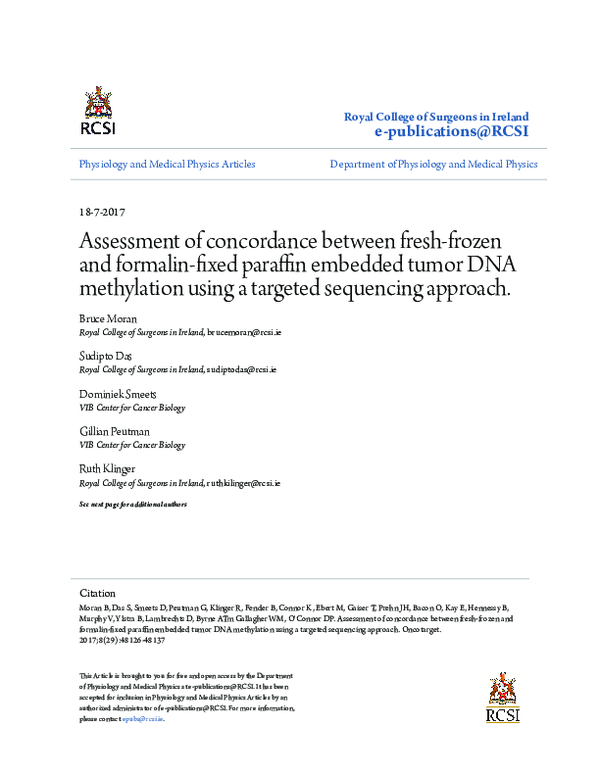 (PDF) Assessment of concordance between fresh-frozen and formalin-fixed paraffin embedded tumor ...