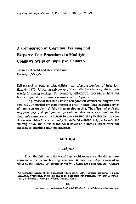 (PDF) A comparison of cognitive training and response cost procedures in modifying cognitive ...