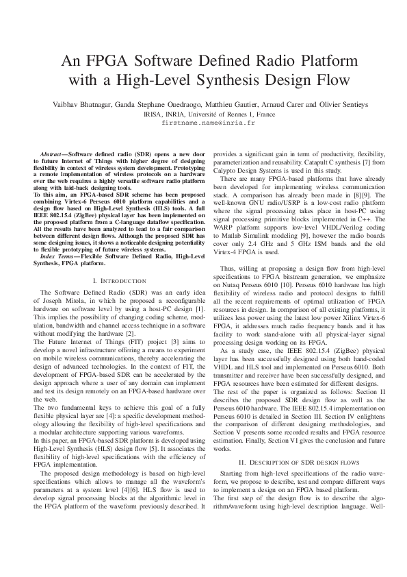 Pdf An Fpga Software Defined Radio Platform With A High Level Synthesis Design Flow