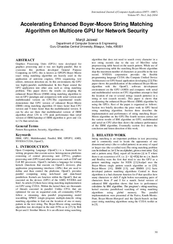 (PDF) Accelerating Enhanced Boyer-Moore String Matching Algorithm on Multicore GPU for Network ...