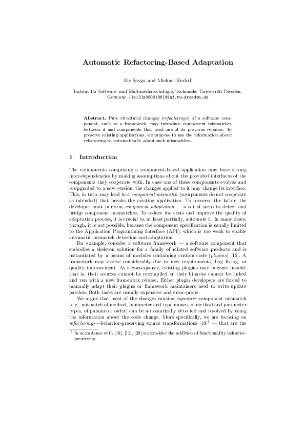 (PDF) Automatic Refactoring-Based Adaptation