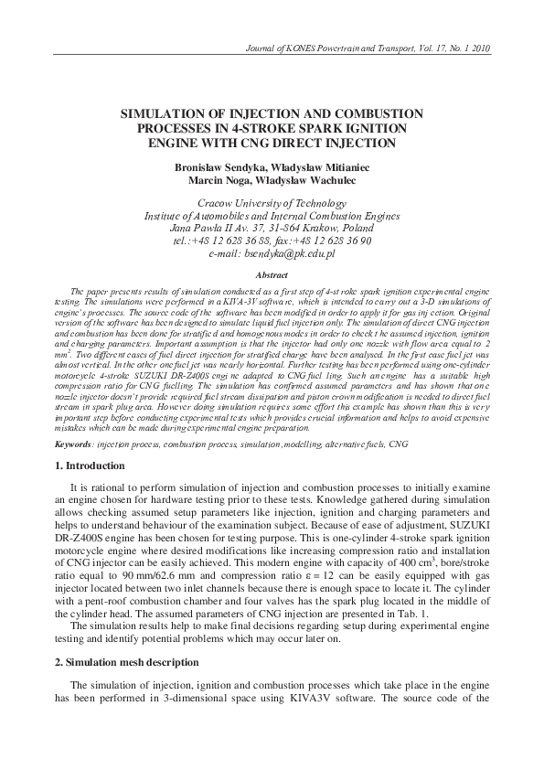 Pdf Simulation Of Injection And Combustion Processes In 4 Stroke