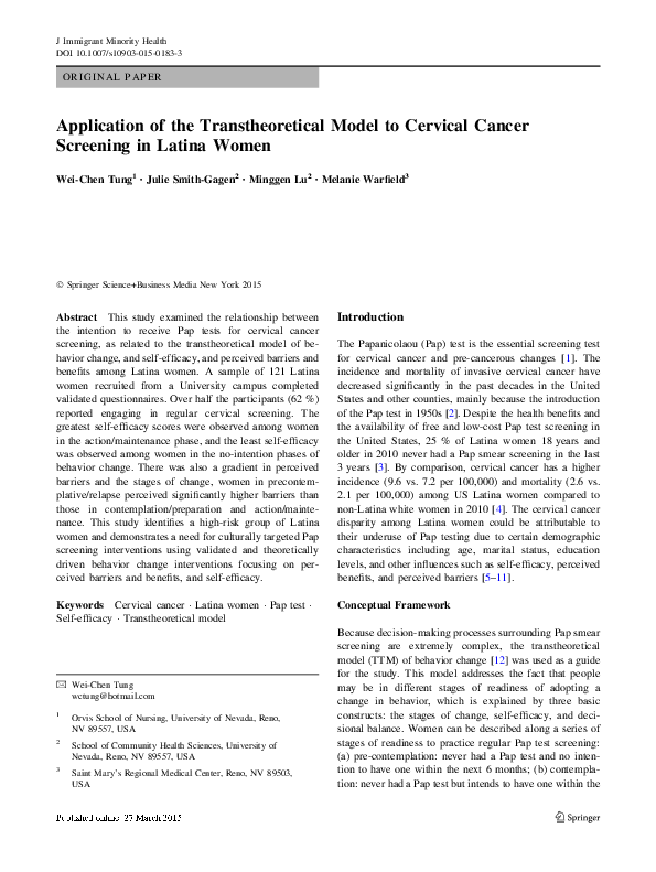 (PDF) Application of the Transtheoretical Model to Cervical Cancer ...