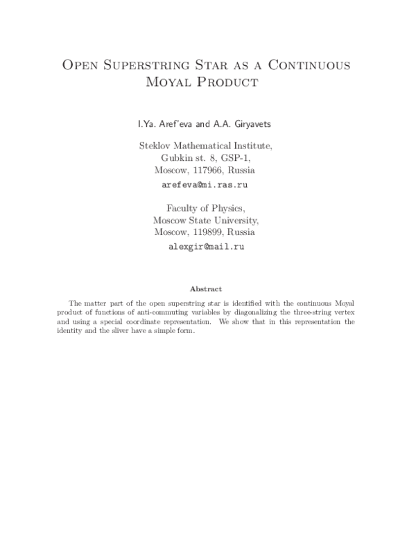(PDF) Open Superstring Star as a Continuous Moyal Product