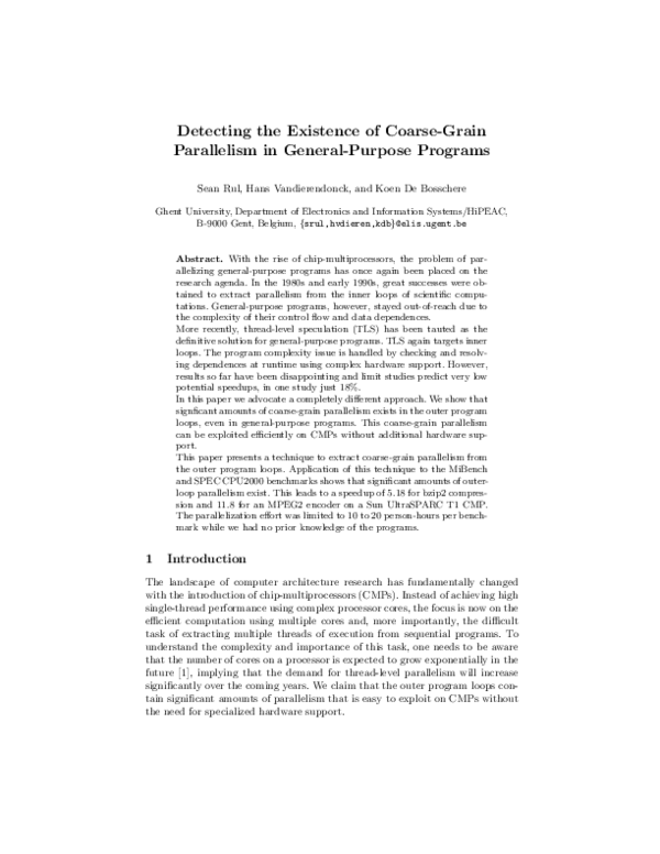 (PDF) Detecting the Existence of Coarse-Grain Parallelism in General-Purpose Programs