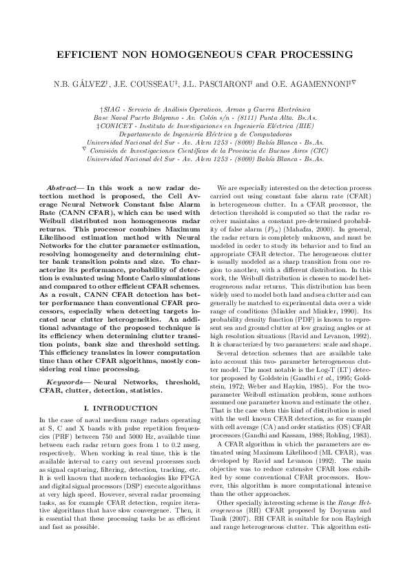 (PDF) Efficient Non Homogeneous Cfar Processing