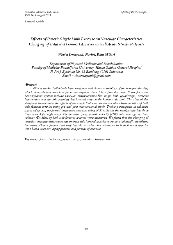 (PDF) Effects of Paretic Single Limb Exercise on Vascular ...