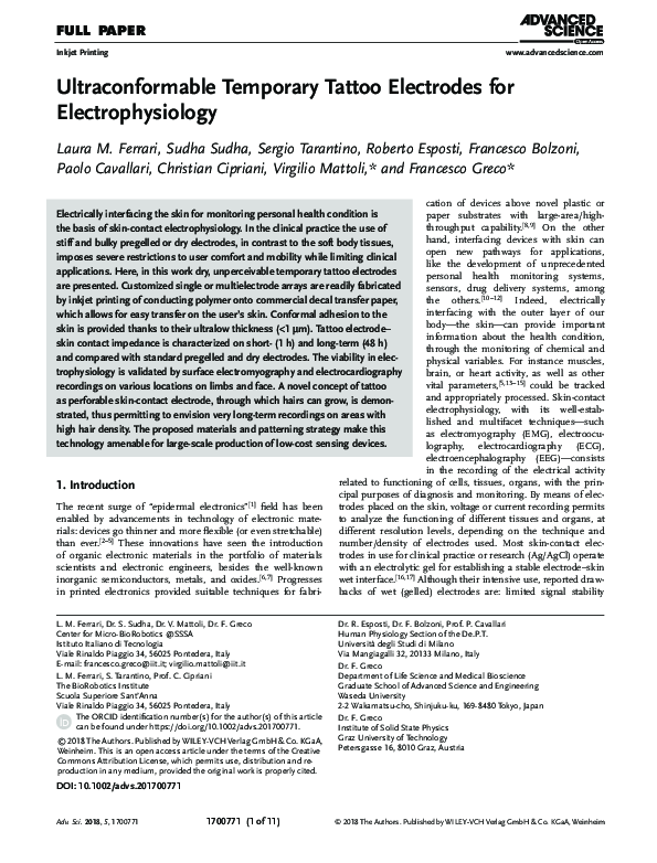 (PDF) Ultraconformable Temporary Tattoo Electrodes for Electrophysiology